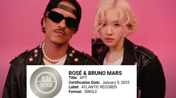 Rosé 和 Bruno Mars “APT.” 正式被 RIAA 認證為白金唱片 - SeoulSunday.com
